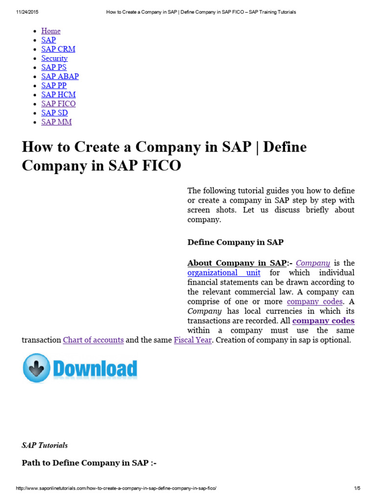 1 How To Create A Company in SAP - Define Company in SAP FICO - SAP Training Tutorials | PDF ...