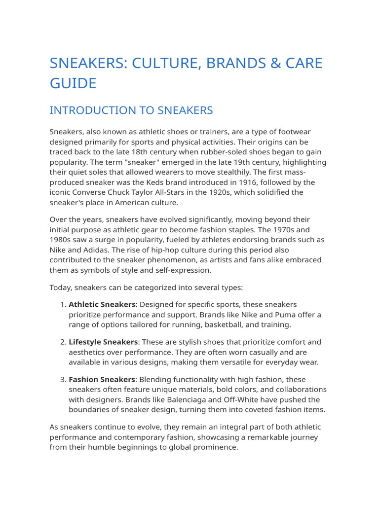 Sneakers - Culture, Brands & Care Guide | PDF | Sneakers | Shoe