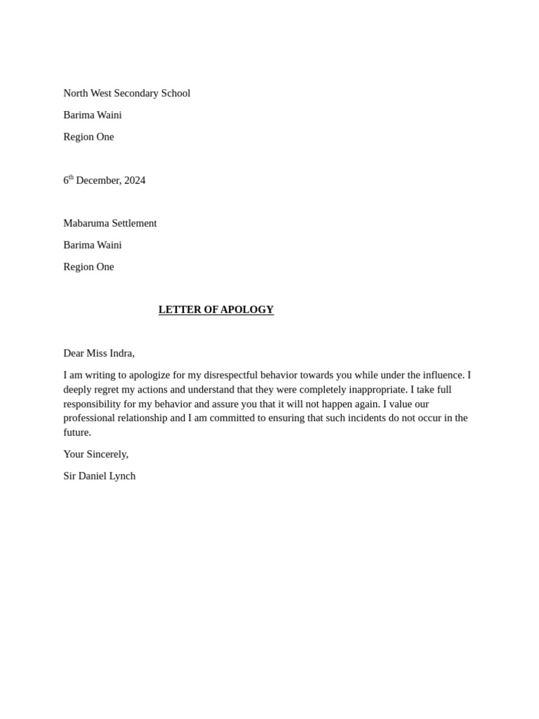 Apology Letter from Sir Daniel Lynch | PDF