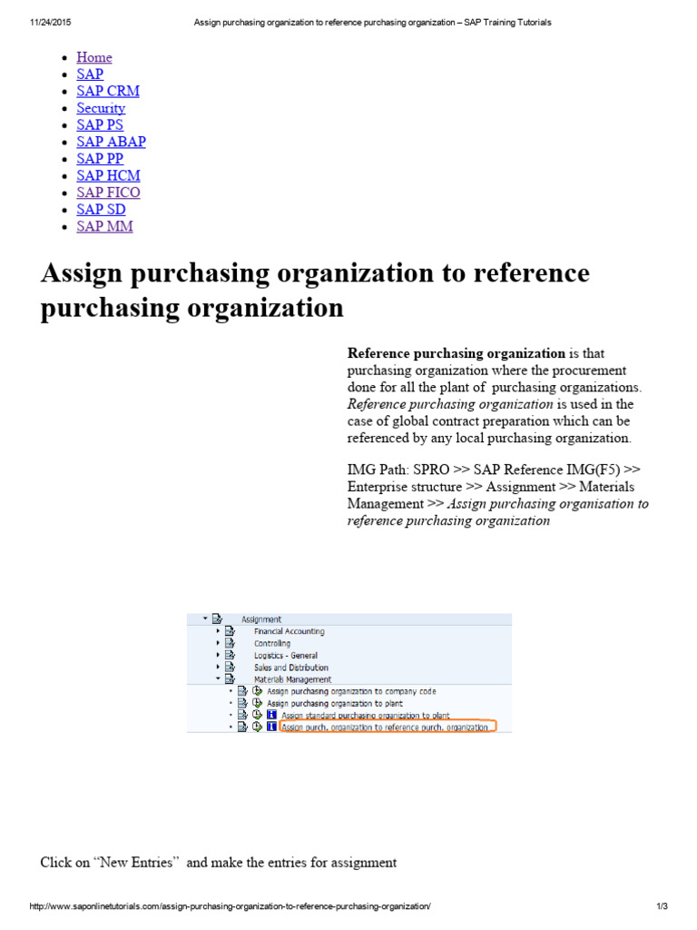 10 Assign purchasing organization to reference purchasing organization ...