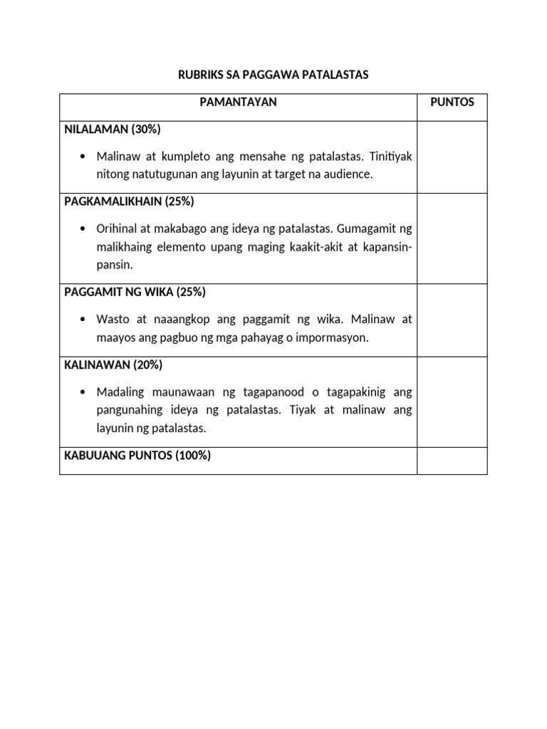 Rubriks Patalastas | PDF