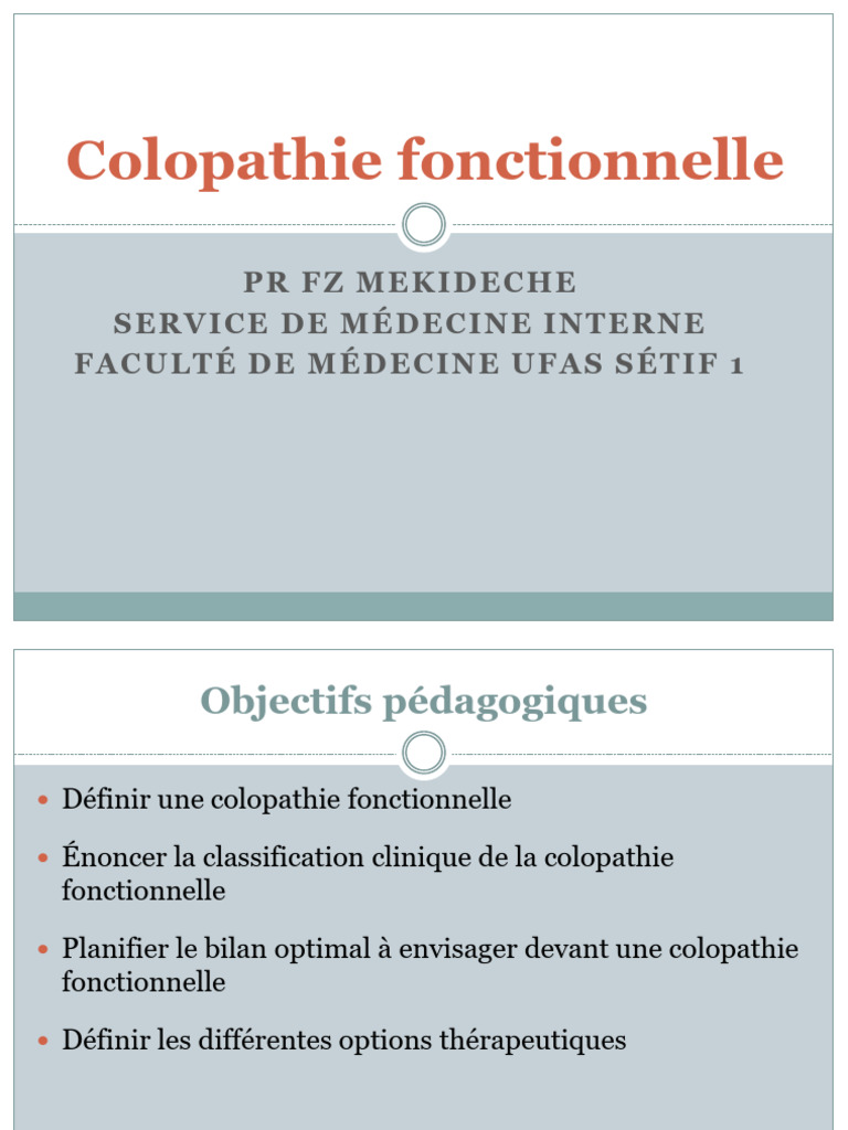 Colopathie fonctionnelle : diagnostic et traitement | PDF | Syndrome de ...