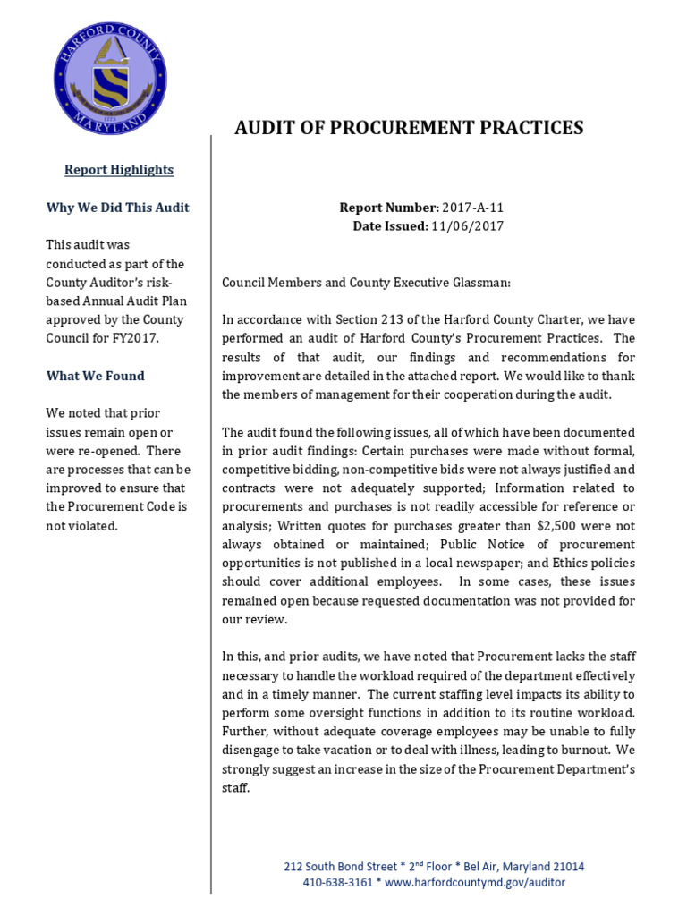 2017-A-11 Procurement Practices Audit | PDF | Audit | Procurement