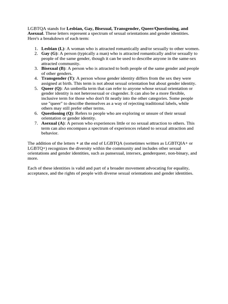 Understanding LGBTQA Identities Explained | PDF