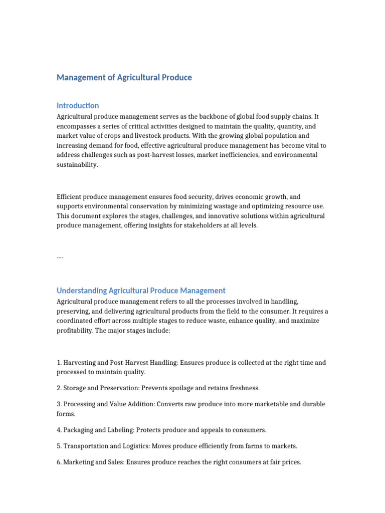 Agricultural Produce Management Overview | PDF | Agriculture | Food ...