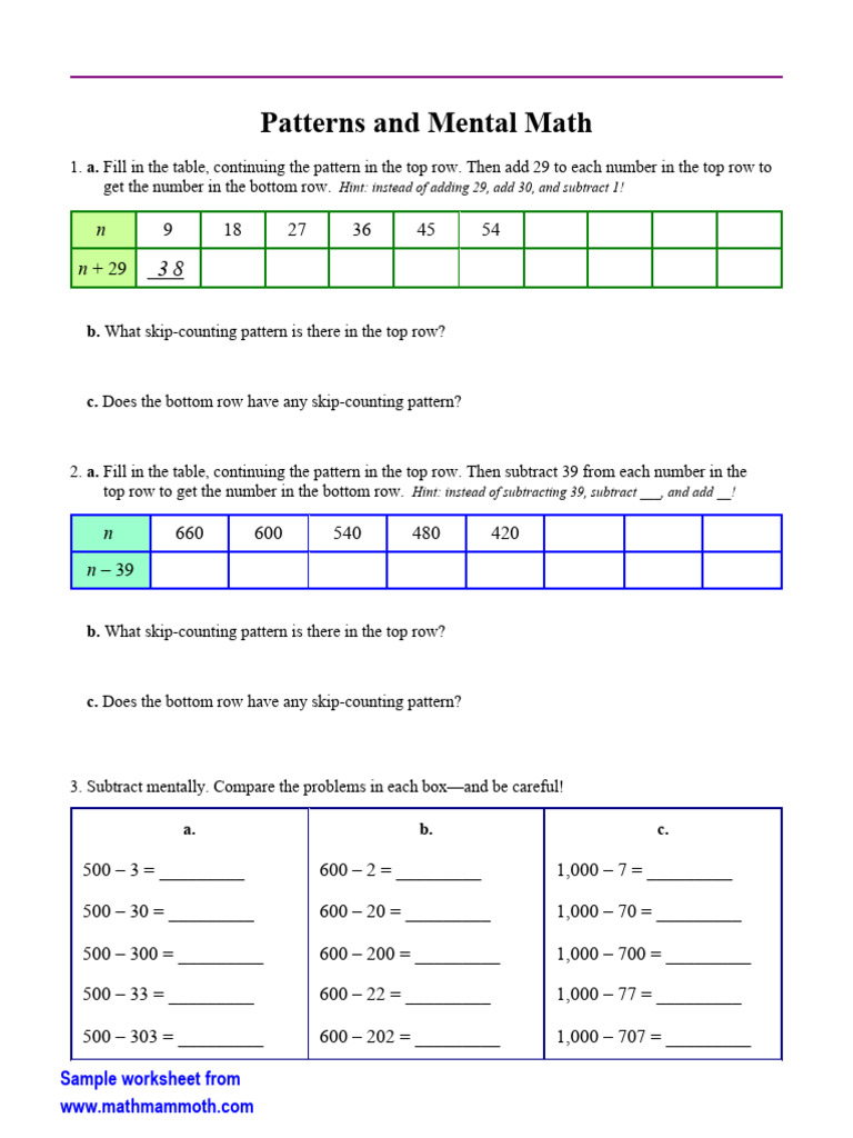 AS4 Patterns Mental Math | PDF