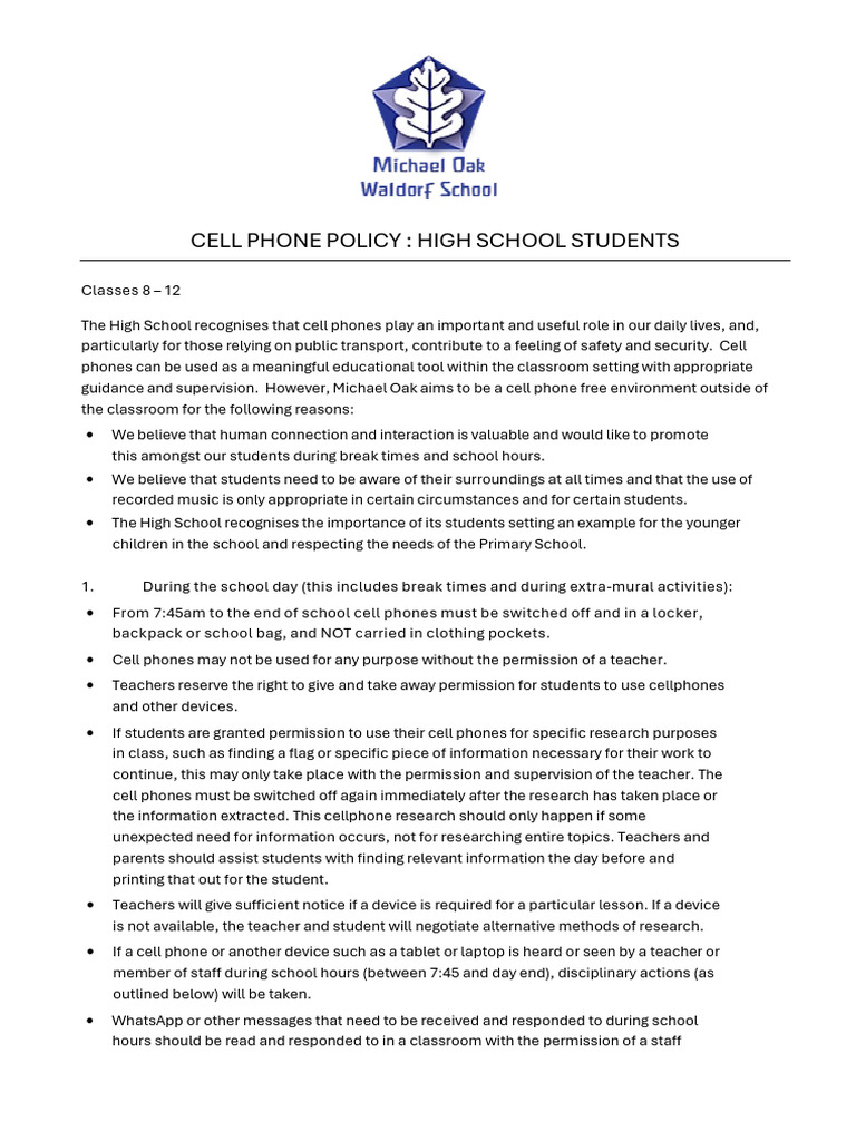 High School Cell Phone Policy Overview | PDF | Headphones | Mobile Phones