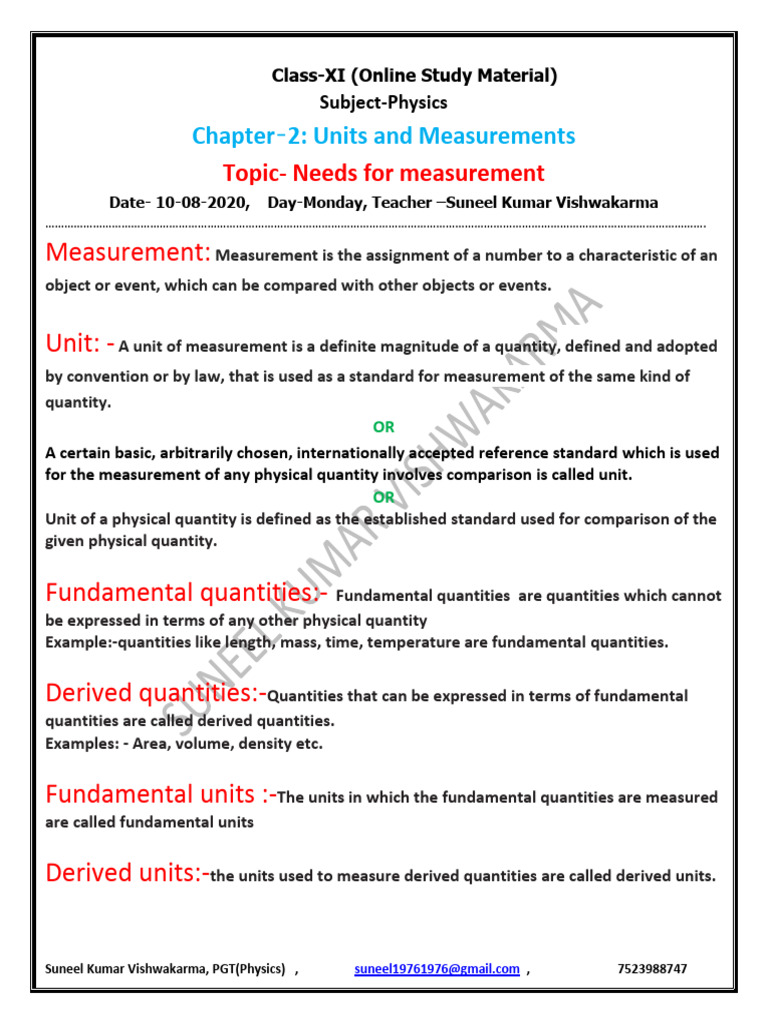 Physics Measurement Units Guide | PDF | International System Of Units ...