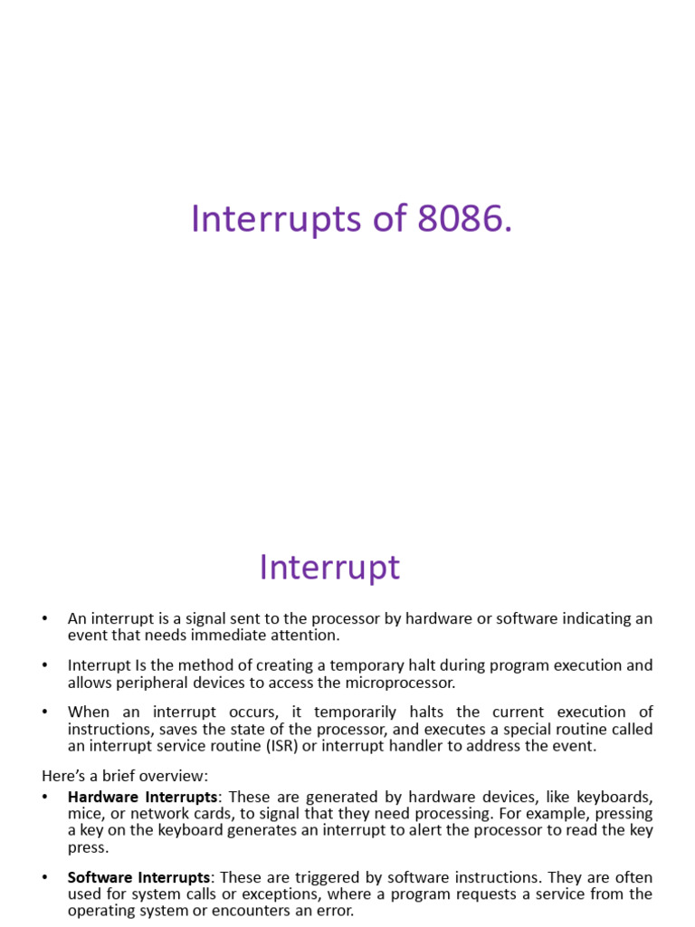 8086 Interrupts | PDF | Computing | Computer Architecture 8086 Interrupts | PDF | Computing | Computer Architecture