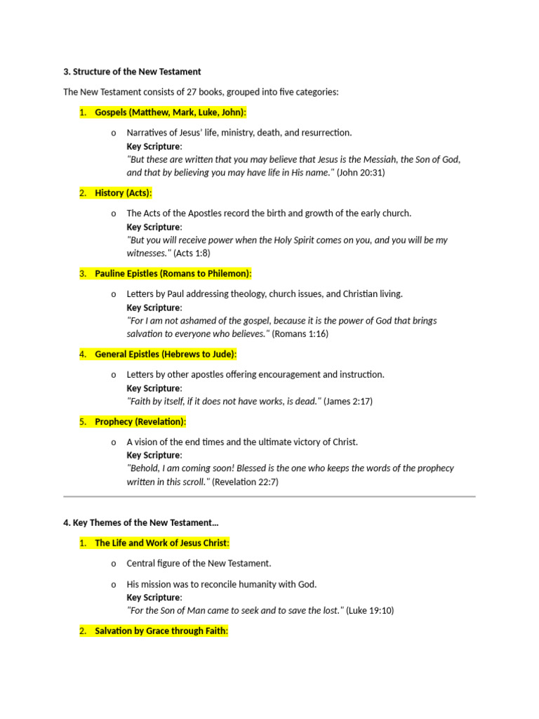 New Testament Structure & Themes | PDF | Jesus | New Testament