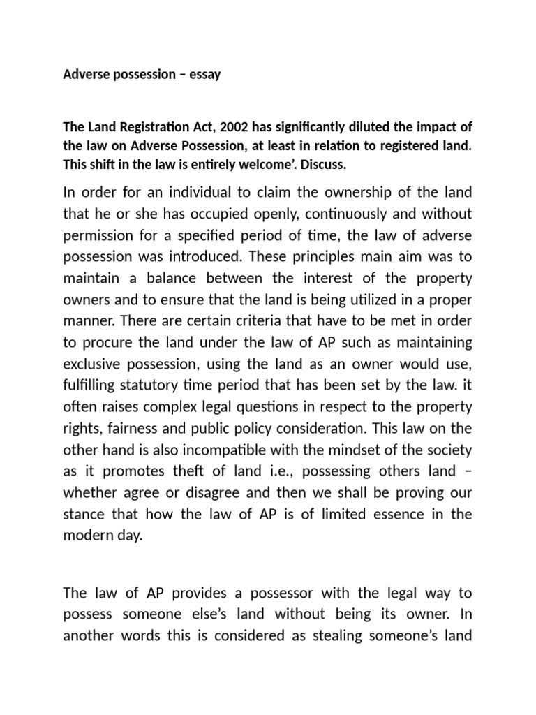Adverse Possession Law Analysis | PDF | Adverse Possession | Property