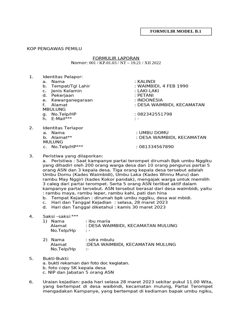 Form Model B1 | PDF
