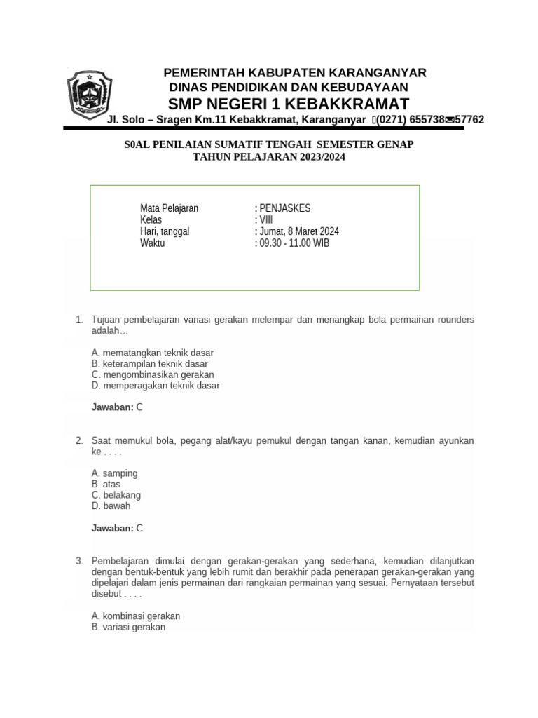 soal PTS kelas 8 | PDF