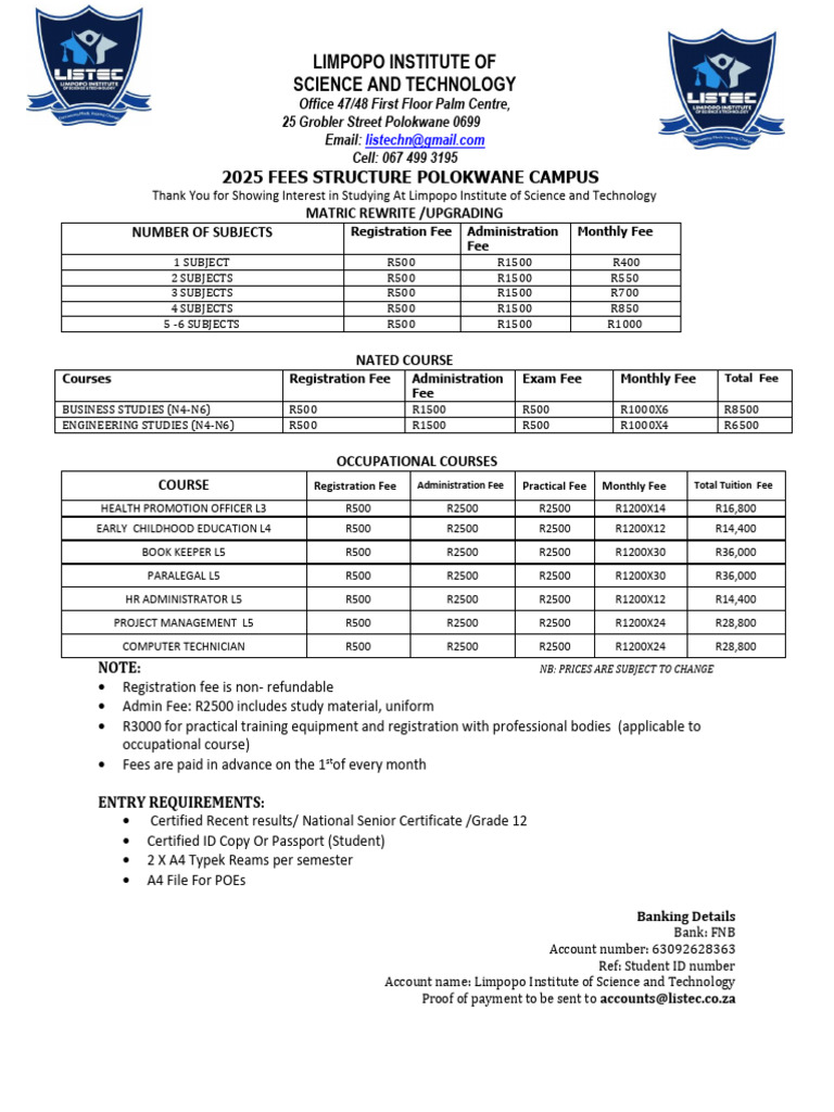 Limpopo Institute 2025 Fees Structure | PDF