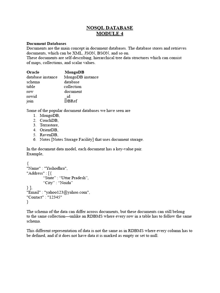Nosql Module 4. | PDF | Databases | No Sql Nosql Module 4. | PDF | Databases | No Sql