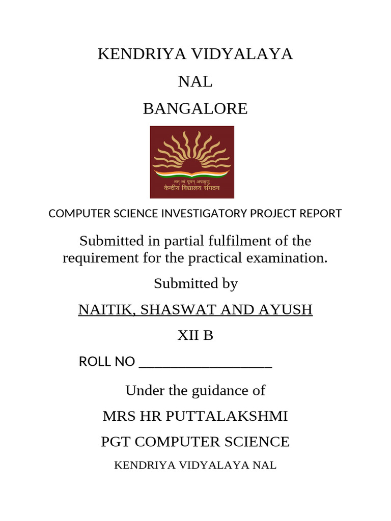 Naitik , Ayush and Shaswat Class Xii Cs Project[1][2] | PDF | Databases | Relational Database