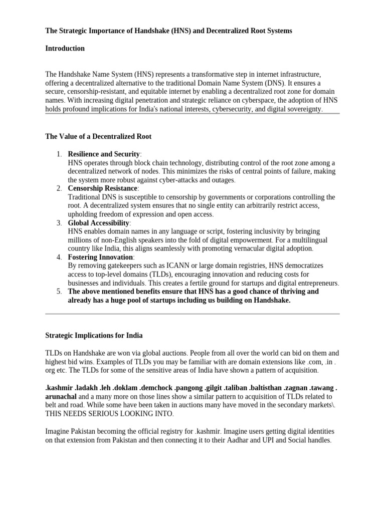 The Strategic Importance of Handshake | PDF | Domain Name System ...