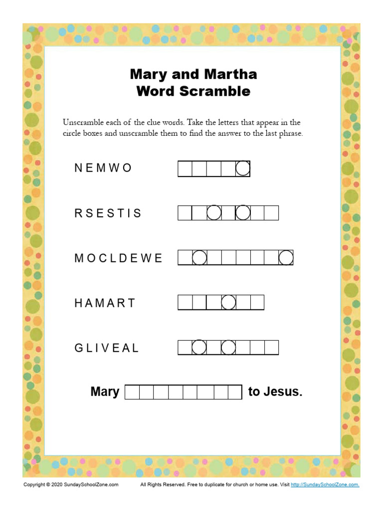 Martha and Mary Word Scramble | PDF