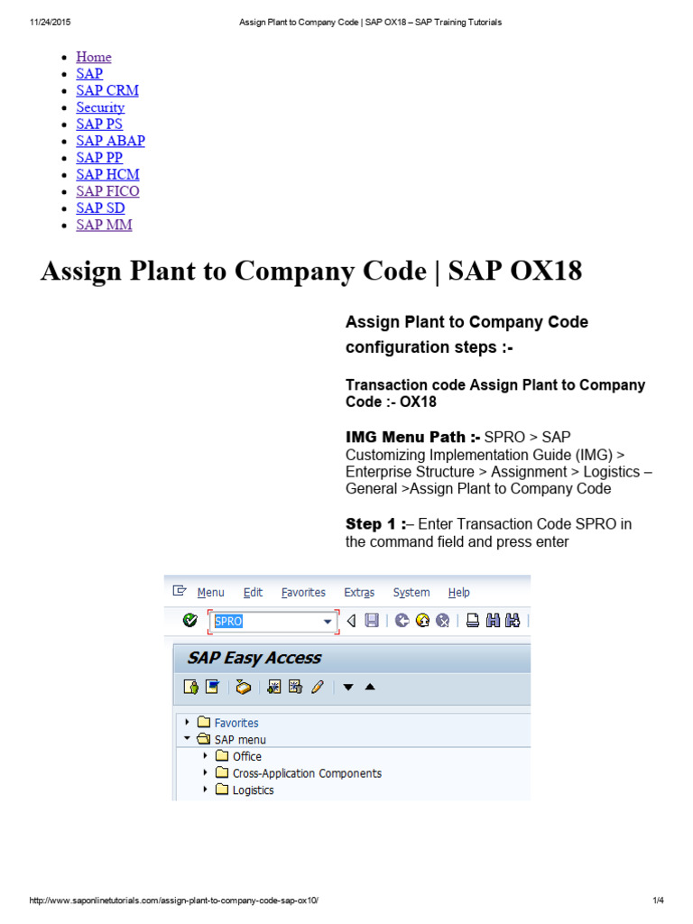 5 Assign Plant To Company Code - SAP OX18 - SAP Training Tutorials | PDF | Computer Architecture ...