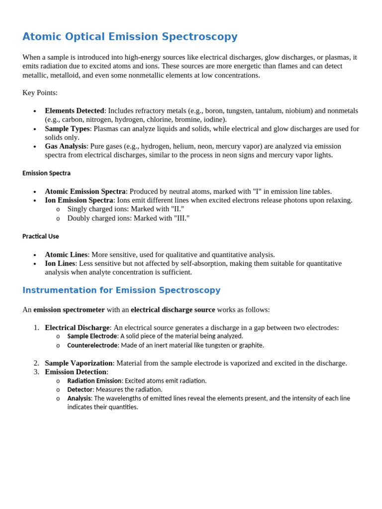 Atomic Optical Emission Spectros | PDF | Electric Arc | Emission Spectrum