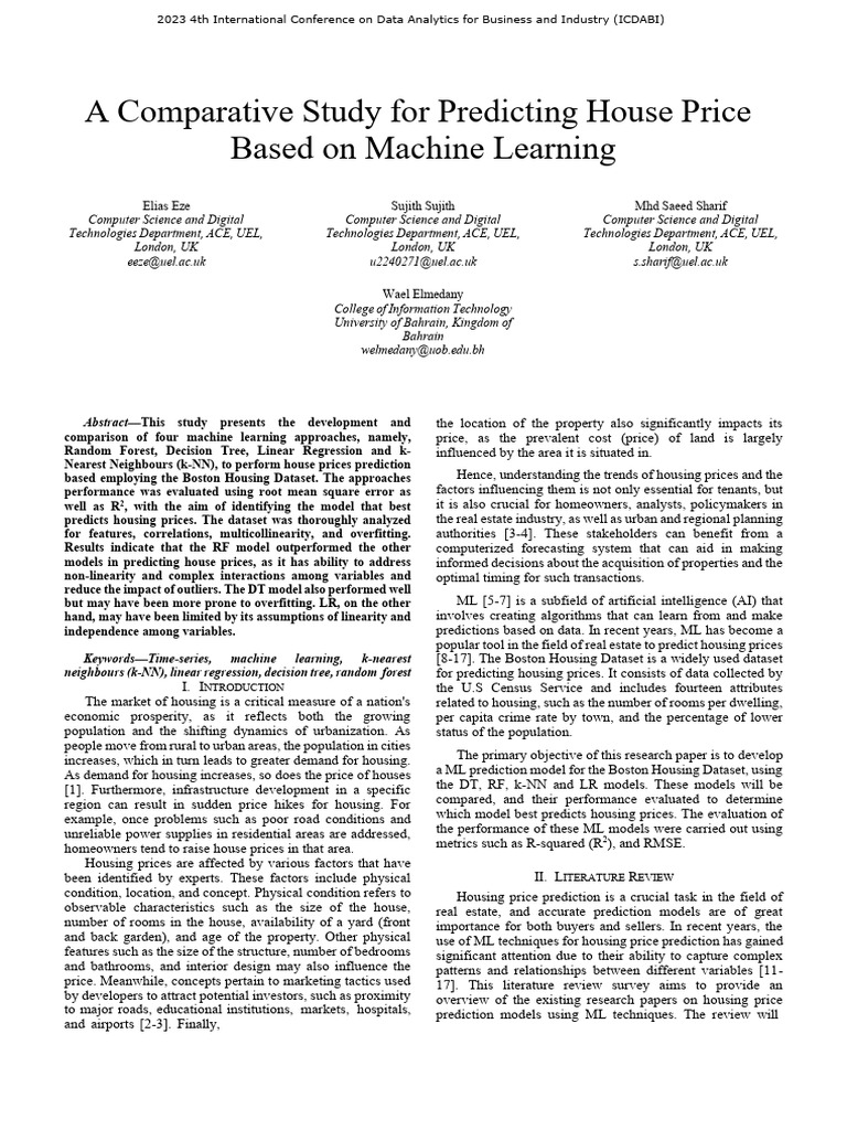 A Comparative Study for Predicting House Price Based on Machine Learning | PDF | Coefficient Of ...