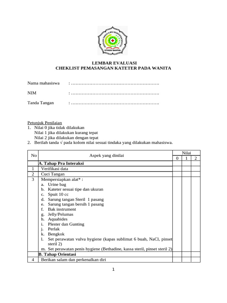 SOP Pemasangan Kateter Wanita | PDF