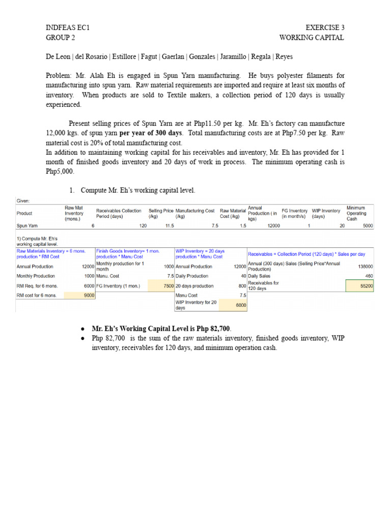 INDFEAS - EC1 - Group2 - Exercise 3 | PDF