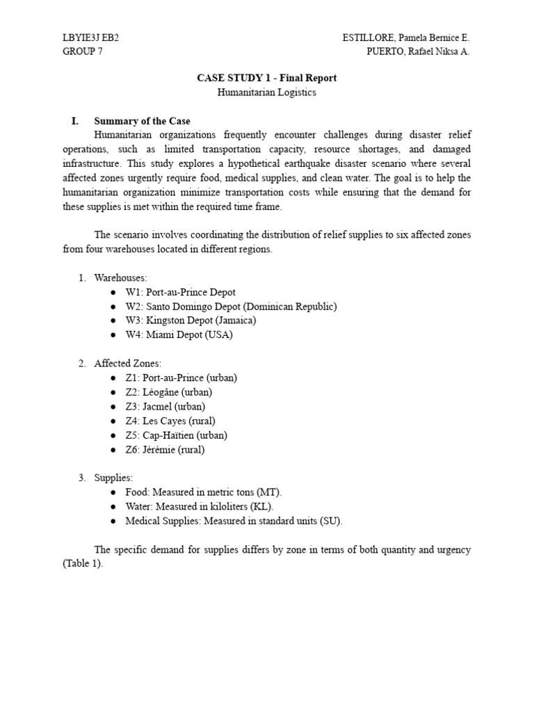 LBYIE3J - EB2 - Group 7 - Case Study 1 Final Report | PDF | Warehouse | Transport