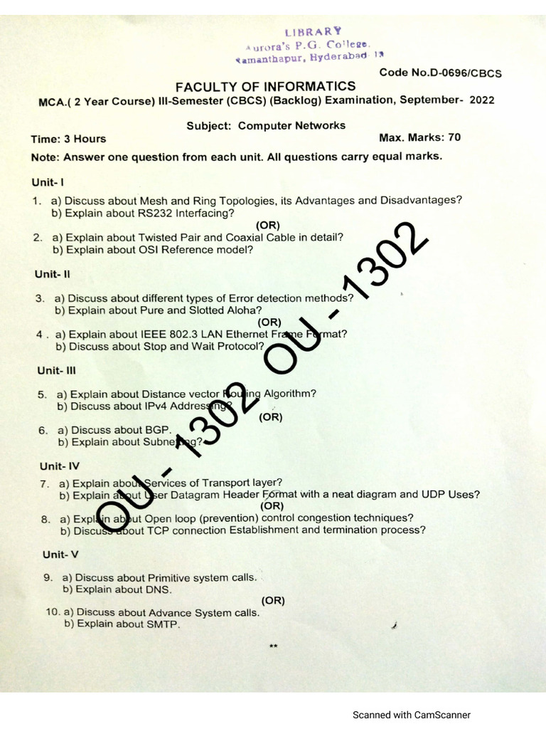 Computer Networks PY Question Papers | PDF
