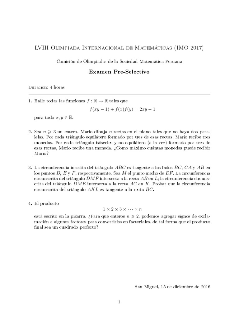 Pre Selectivo Perú - IMO 2017 | PDF