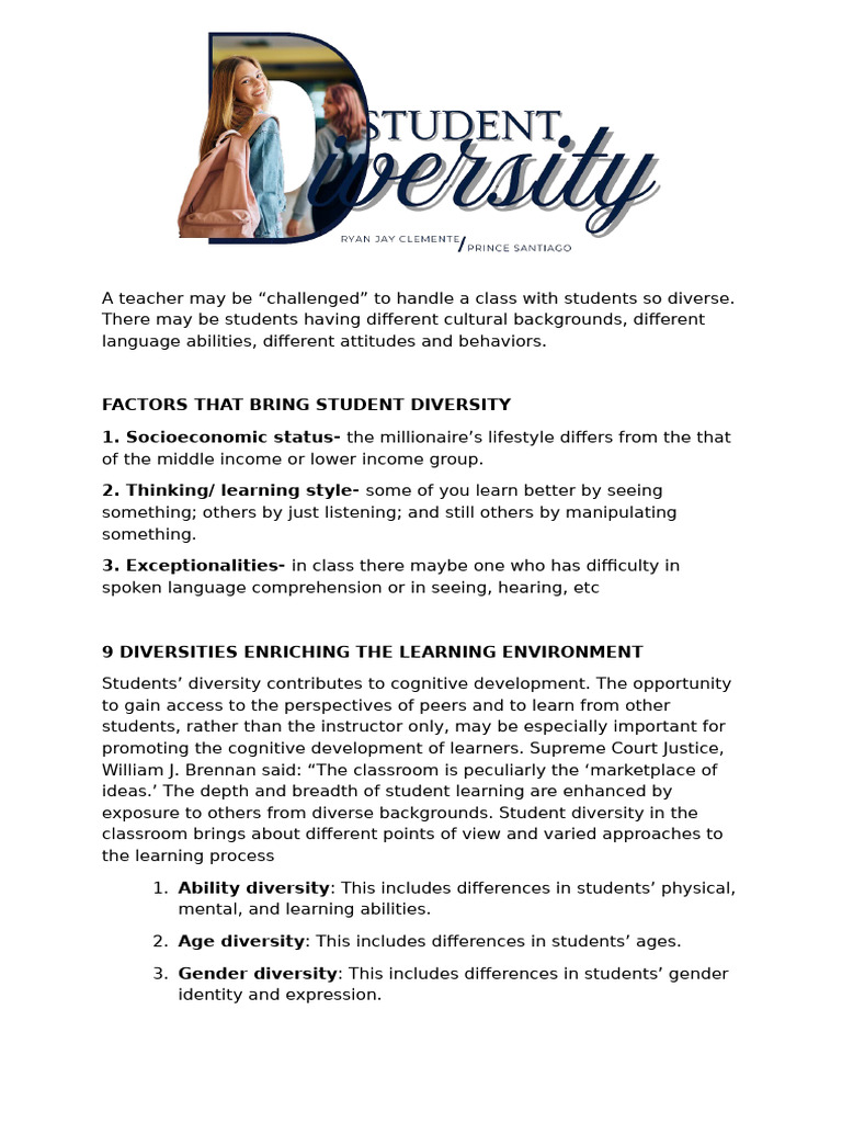 Student Diversity Hard | PDF | Multiculturalism | Learning
