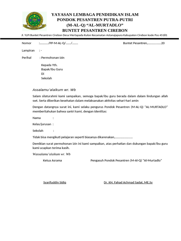 Surat Ijin Sekolah | PDF