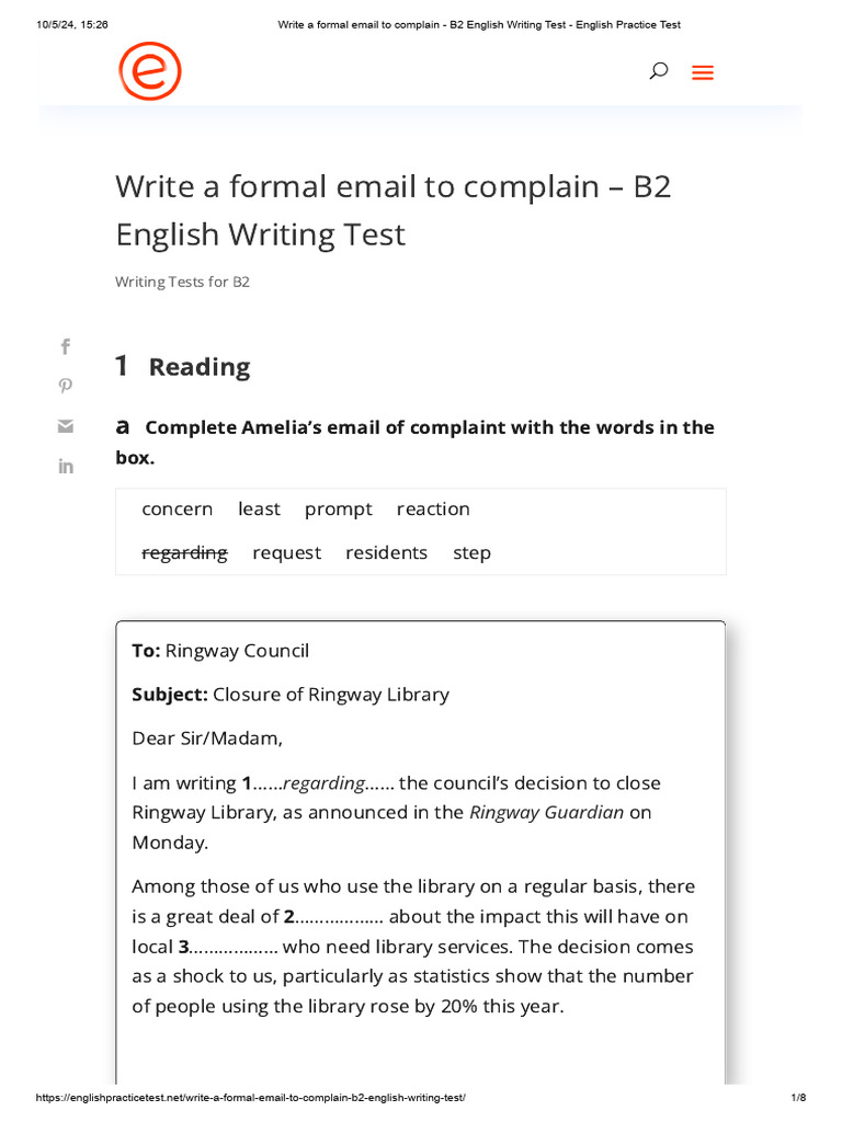 B2 Formal Complaint Email Practice | PDF