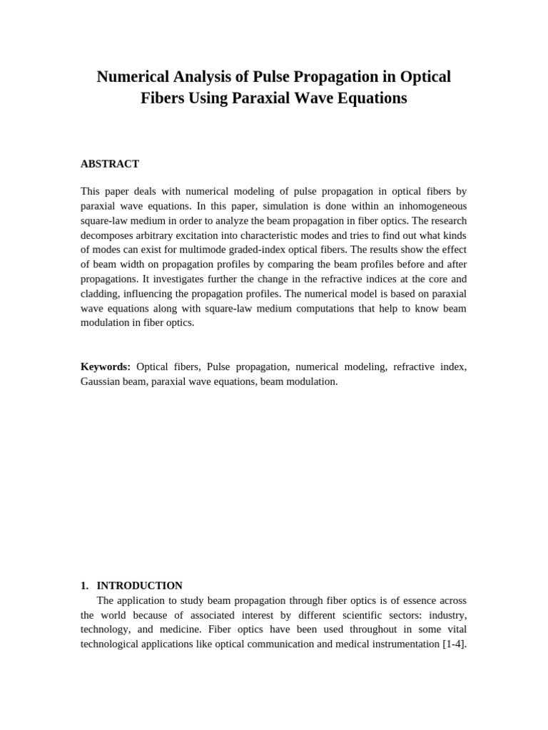 Numerical Analysis of Pulse Propagation in Optical Fibers Using Paraxial Wave Equations مشترك ...