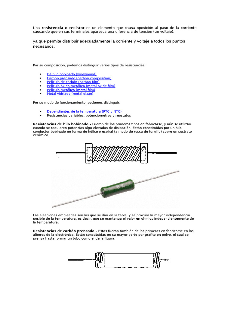 Tipos de Resistencias Eléctricas | PDF | Resistor | Resistencia ...