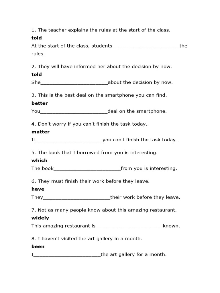 Key Word Transformations | PDF