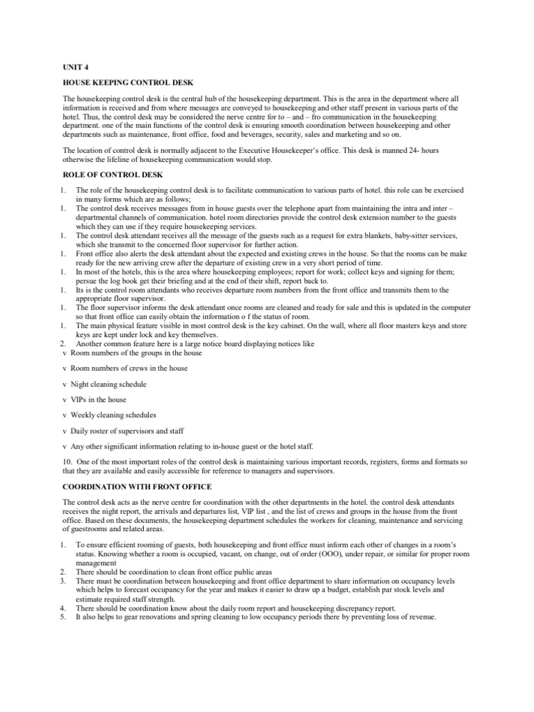 Housekeeping Control Desk - The Nerve Center of Hotel Operations | PDF ...