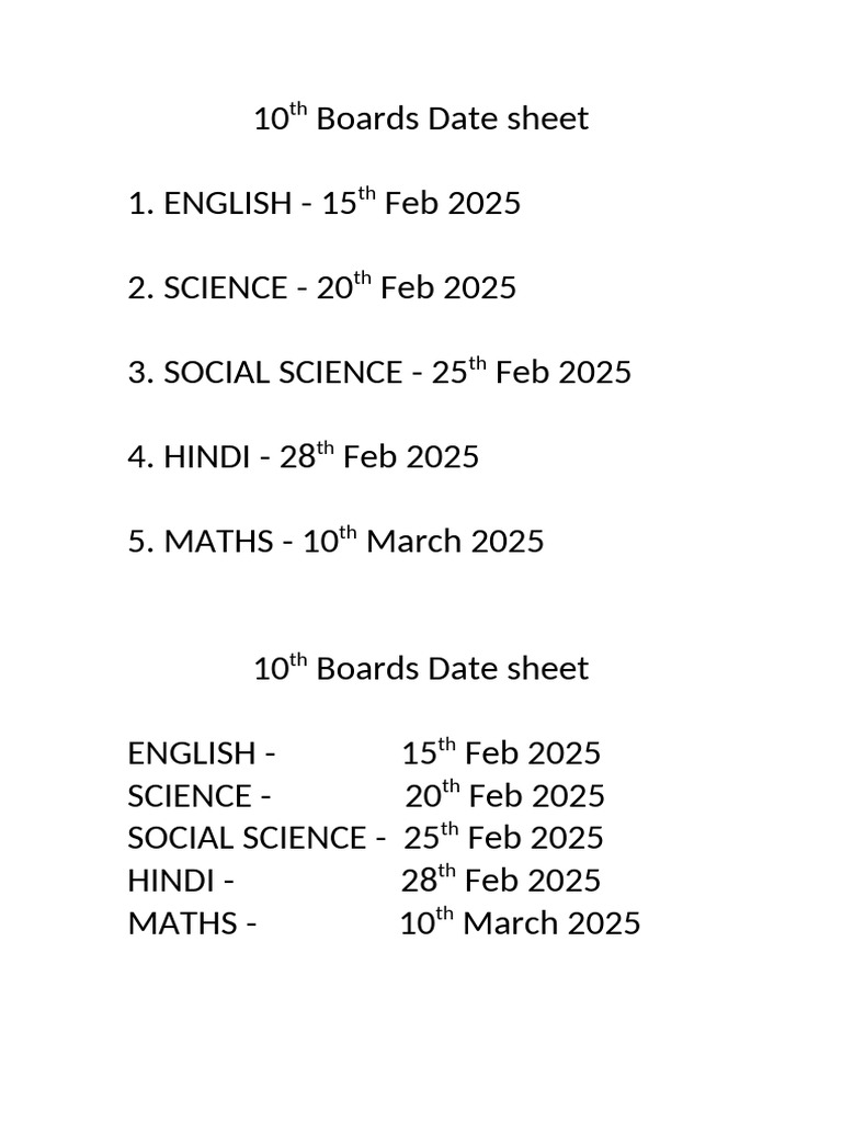 10th Date Sheet | PDF