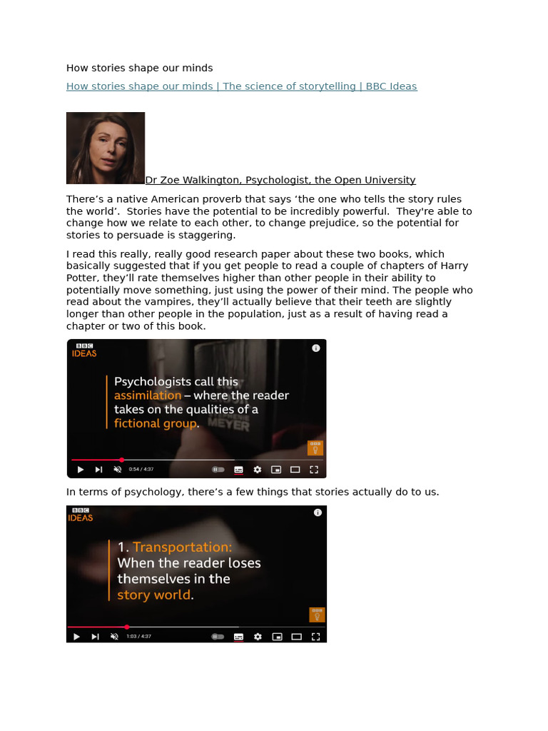 How Stories Shape Our Minds TRANSCRIPT | PDF | Psychology | Cognitive Science
