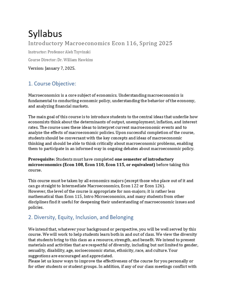 Econ 116 Syllabus Spring 2025 | PDF | Macroeconomics | Academic Integrity