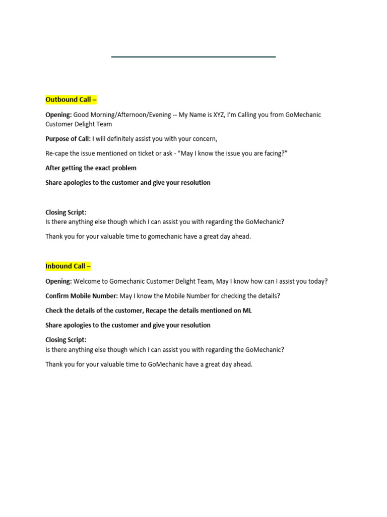 Calling Script Customer Delight | PDF