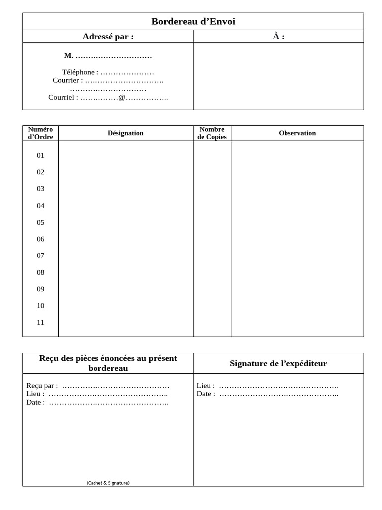Modèle de Bordereau d'Envoi Word | PDF