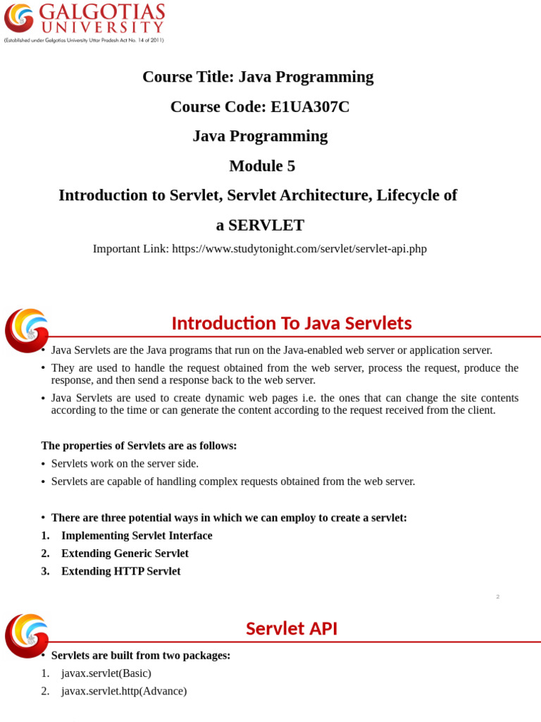 Module_5_ Servlet, Architecture, Lifecycle of Servlet | PDF | Web Server | Internet & Web