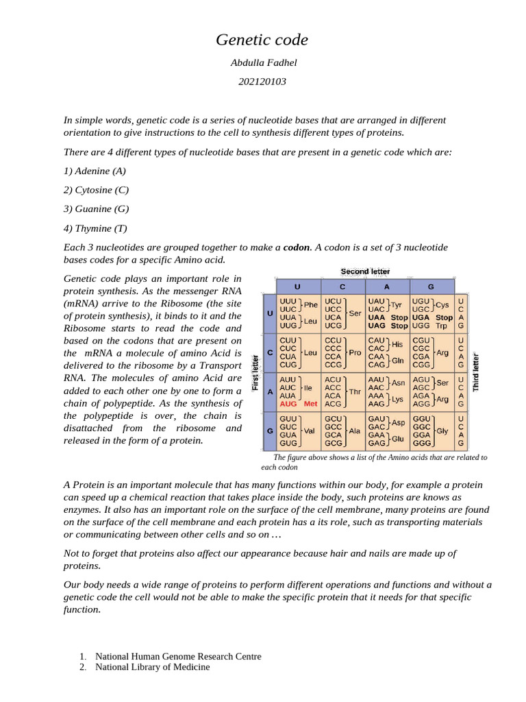 Genetic Code - Abdulla Fadhel | PDF