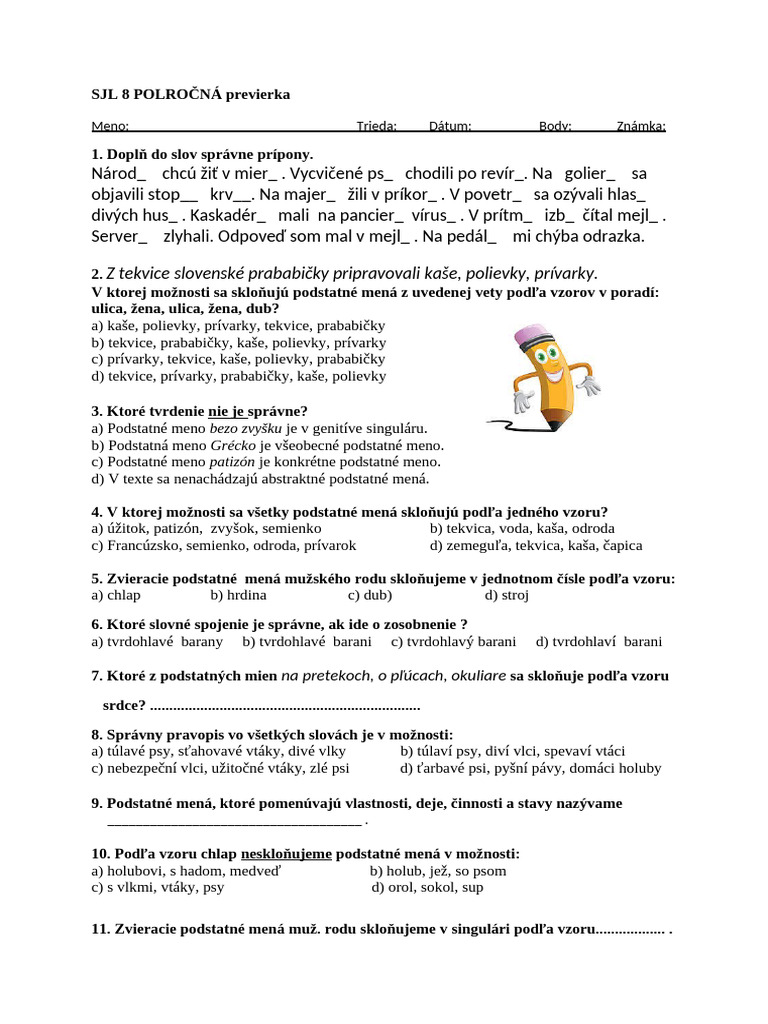 SJL 8 POLROČNÁ Previerka | PDF