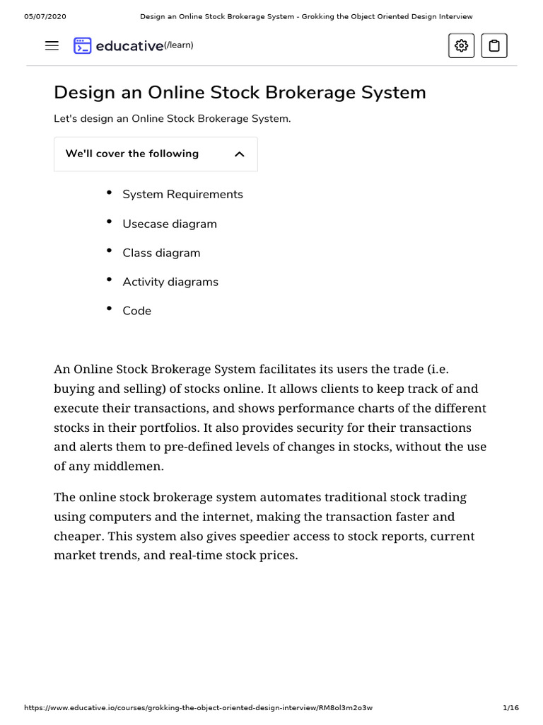 Design An Online Stock Brokerage System - Grokking The Object Oriented Design Interview | PDF ...