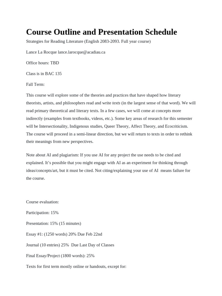 Strategies for Reading Literature Course Outline | PDF