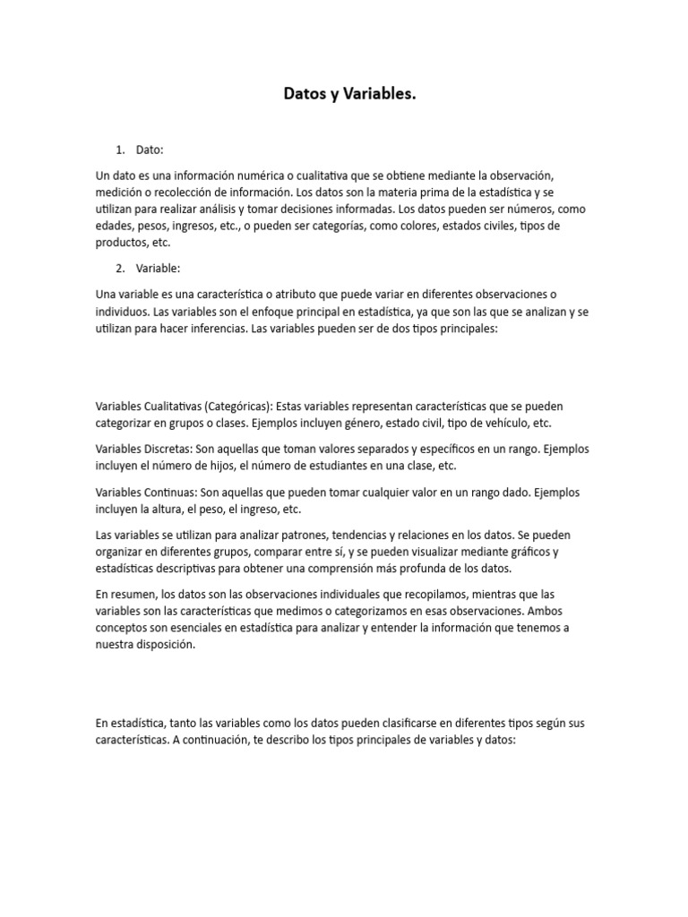 Tipos De Datos Y Variables Estadísticas Pdf Nivel De Medida 5648