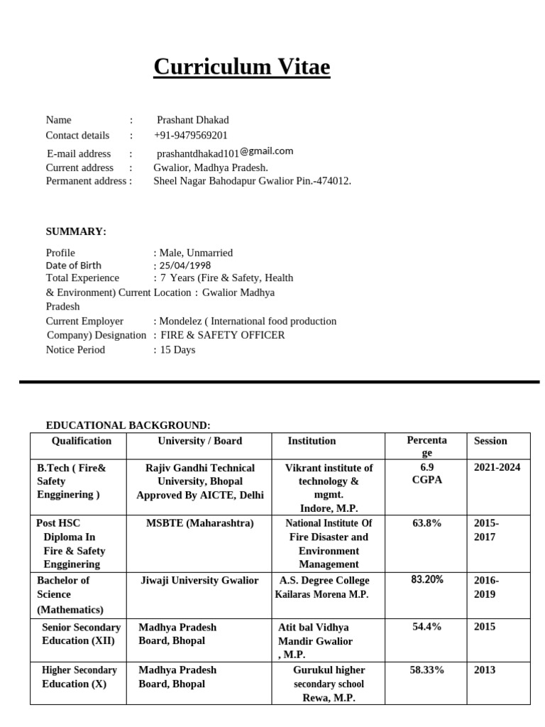 Prashant Dhakad Update Resume 2024 May PDF | PDF | Safety ...