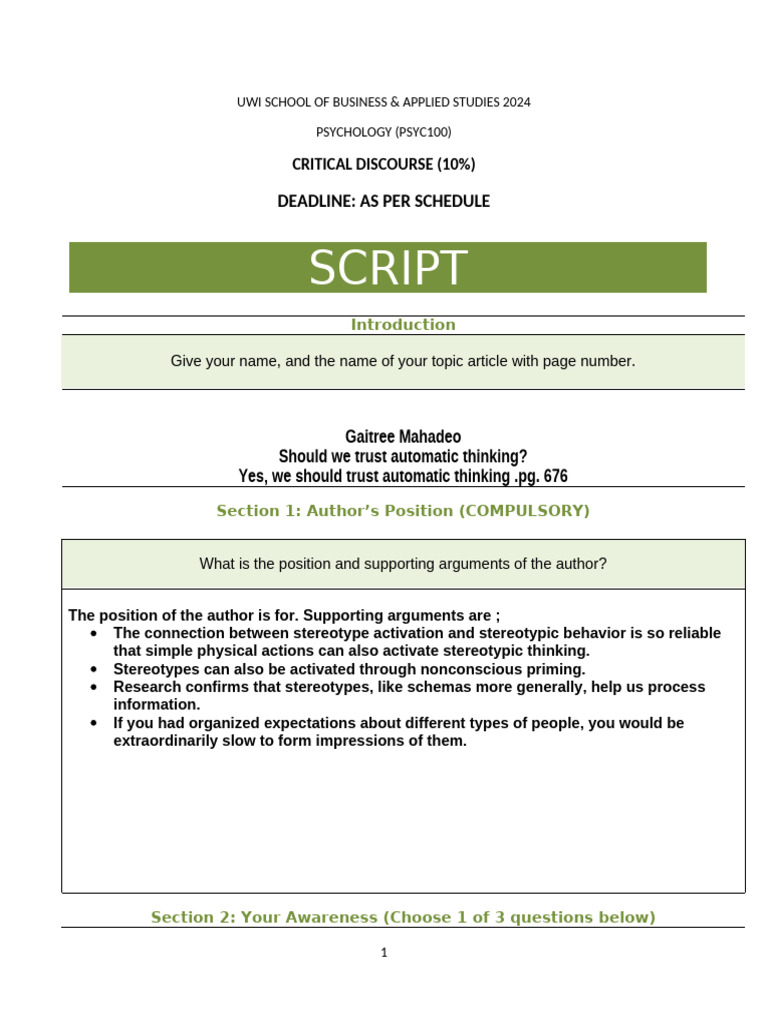 Critical Discourse Script 2024 | PDF | Stereotypes | Cognitive Science